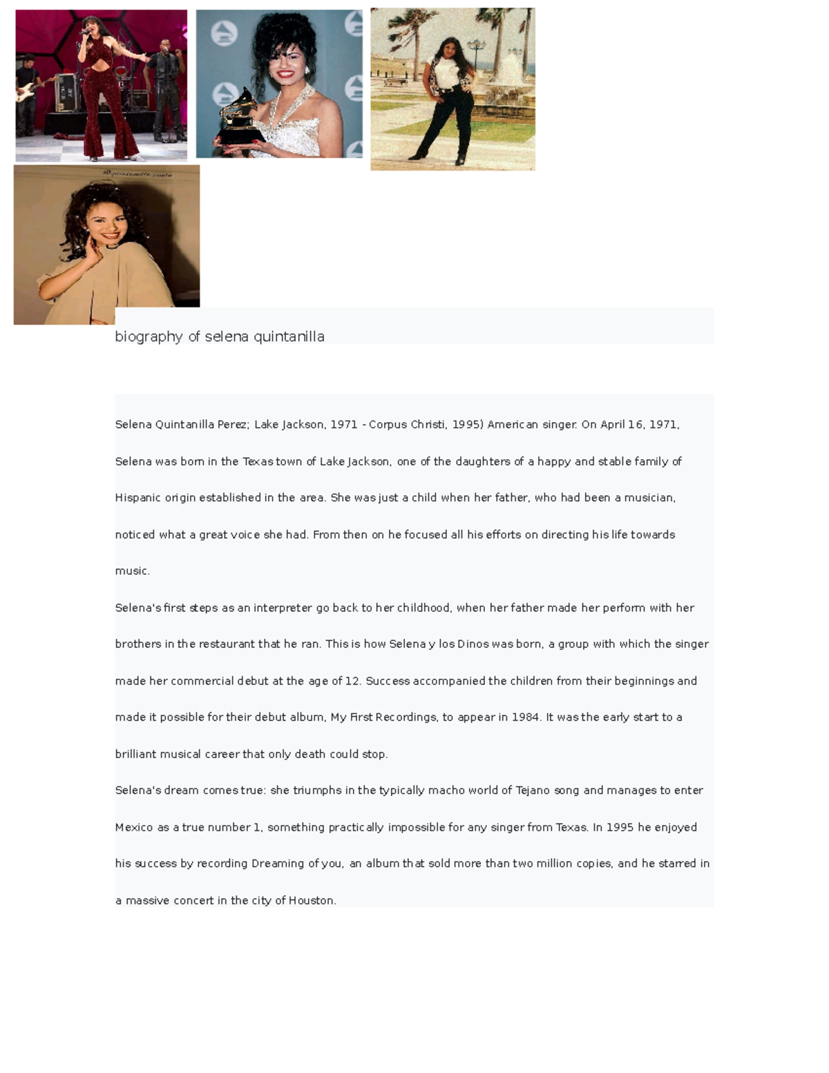 Biografiaaa - es un trbajo de investigacion - biography of selena ...