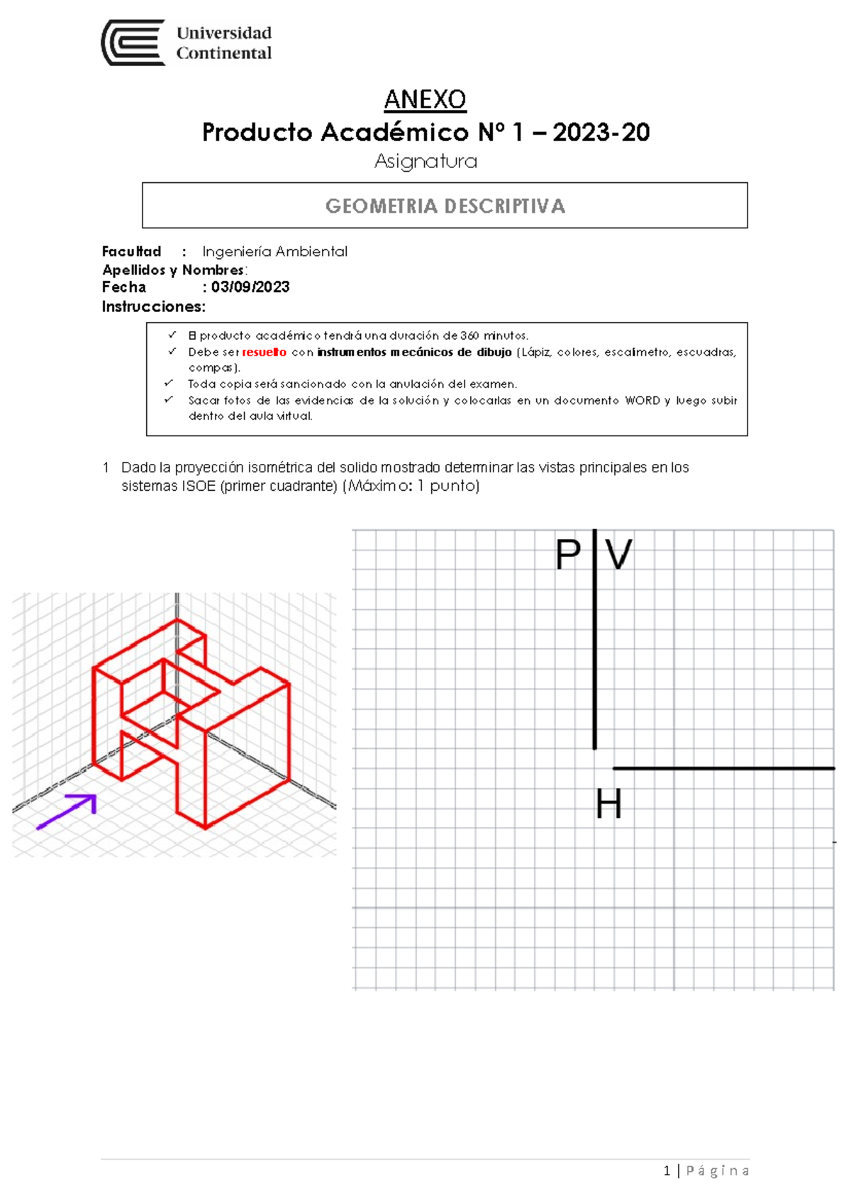 PA1 Geometría Descriptiva - ANEXO Producto Académico Nº 1 – 2023- Asignatura Facultad ...