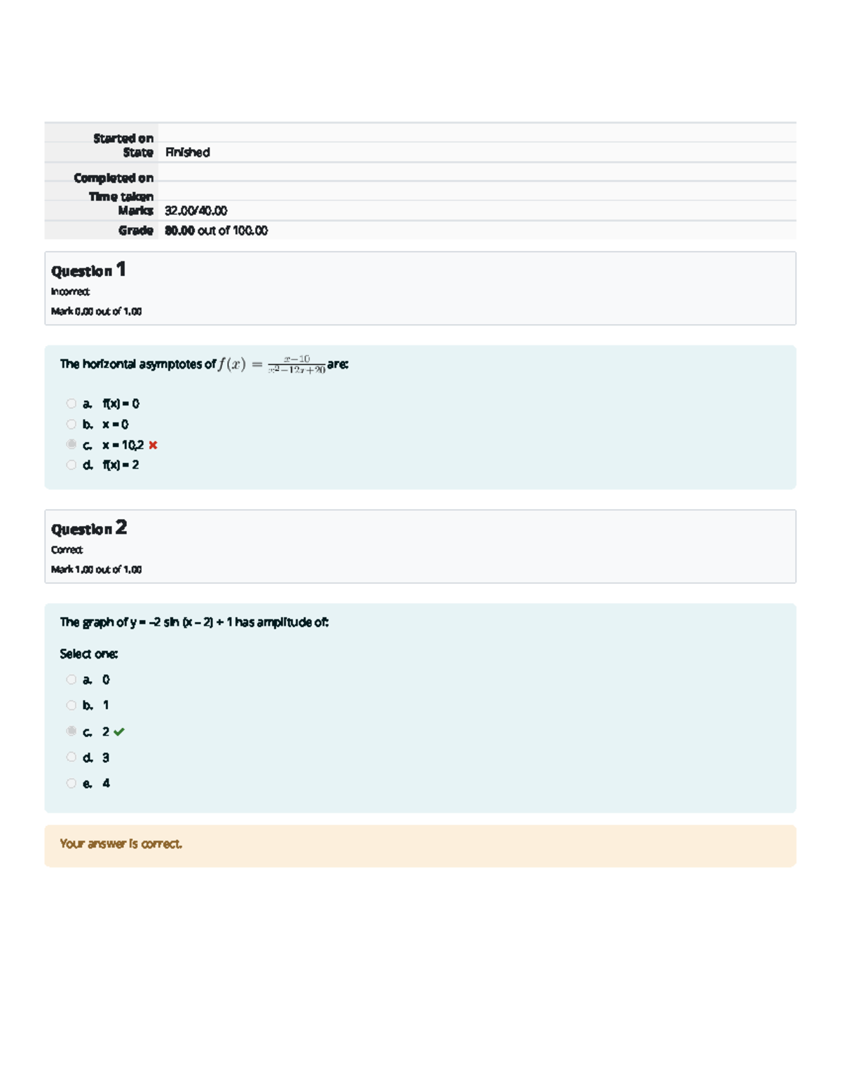 Review Quiz Attempt review 2 - Started on State Finished Completed on ...