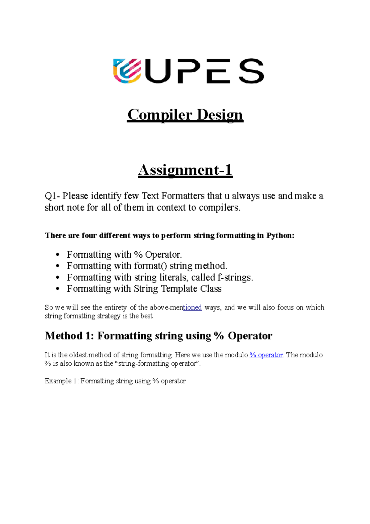 Compiler Design Assignment 1 - Compiler Design Assignment- Q1- Please ... Compiler Design Assignment 1 - Compiler Design Assignment- Q1- Please ...