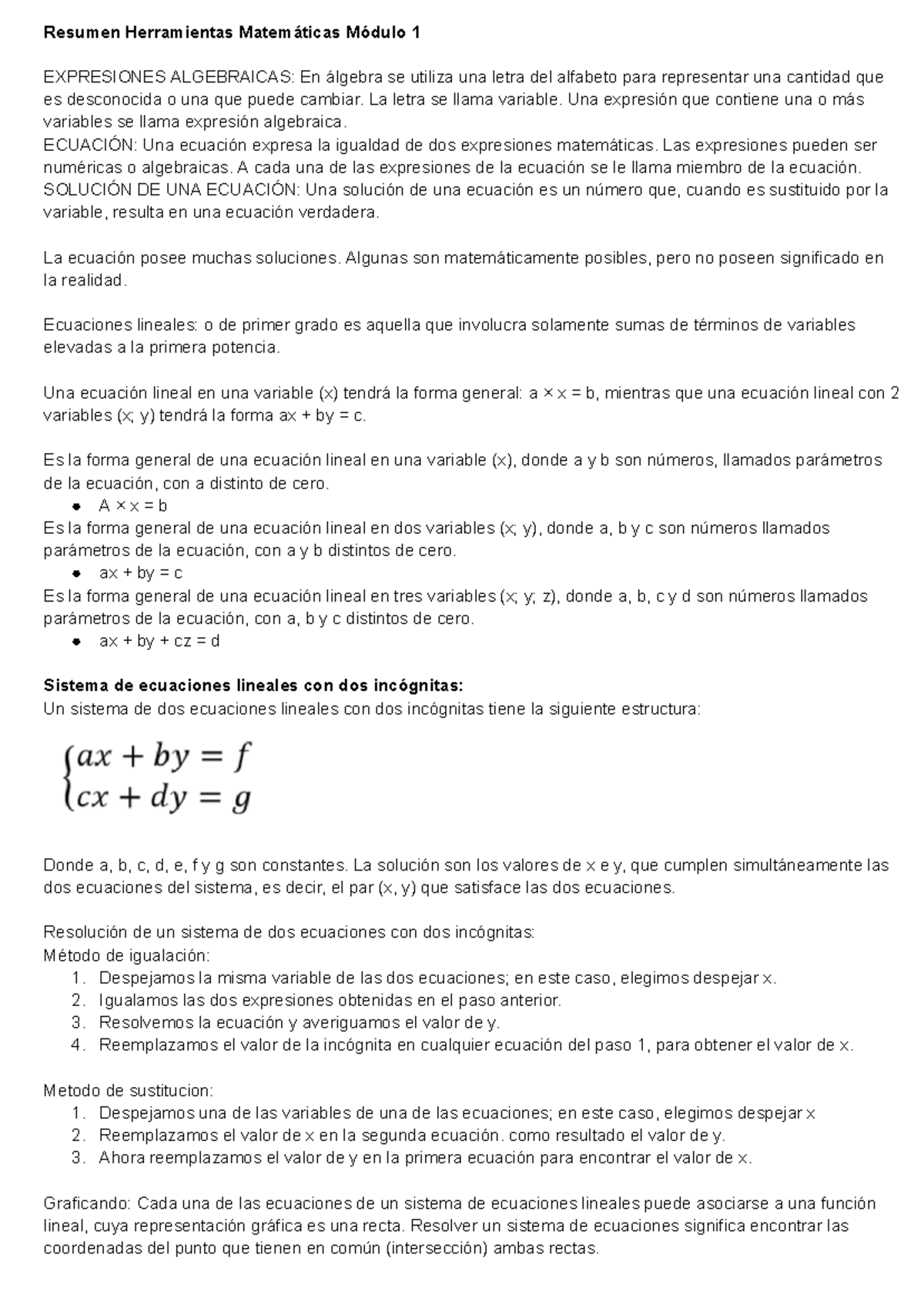 Resumen M1 y 2 - Resumen Herramientas Matemáticas Módulo 1 EXPRESIONES ...