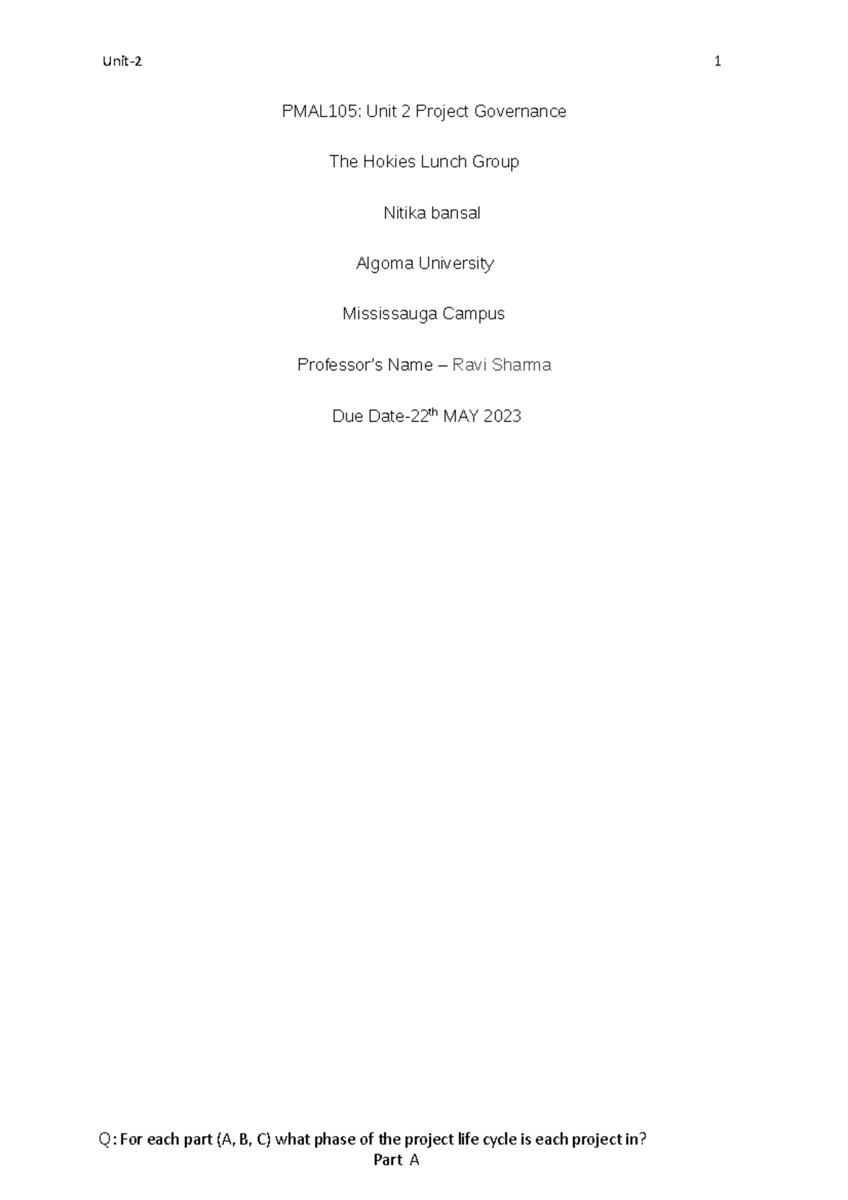 Pm - notes of human resources - Unit-2 1 PMAL105: Unit 2 Project ...