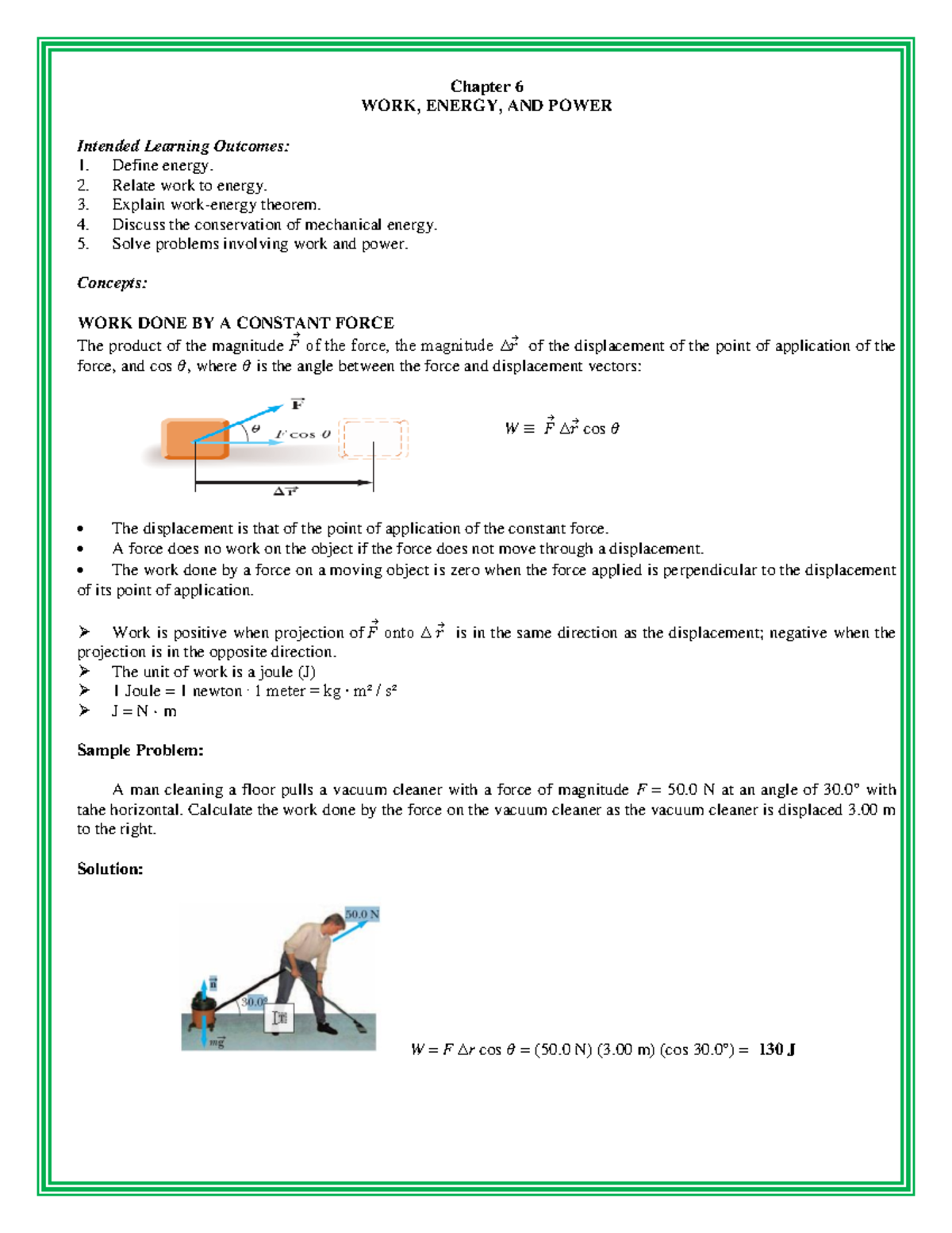 Chapter 6 Work Power and Energy - ####### Chapter 6 ####### WORK, ENERGY, AND POWER ...