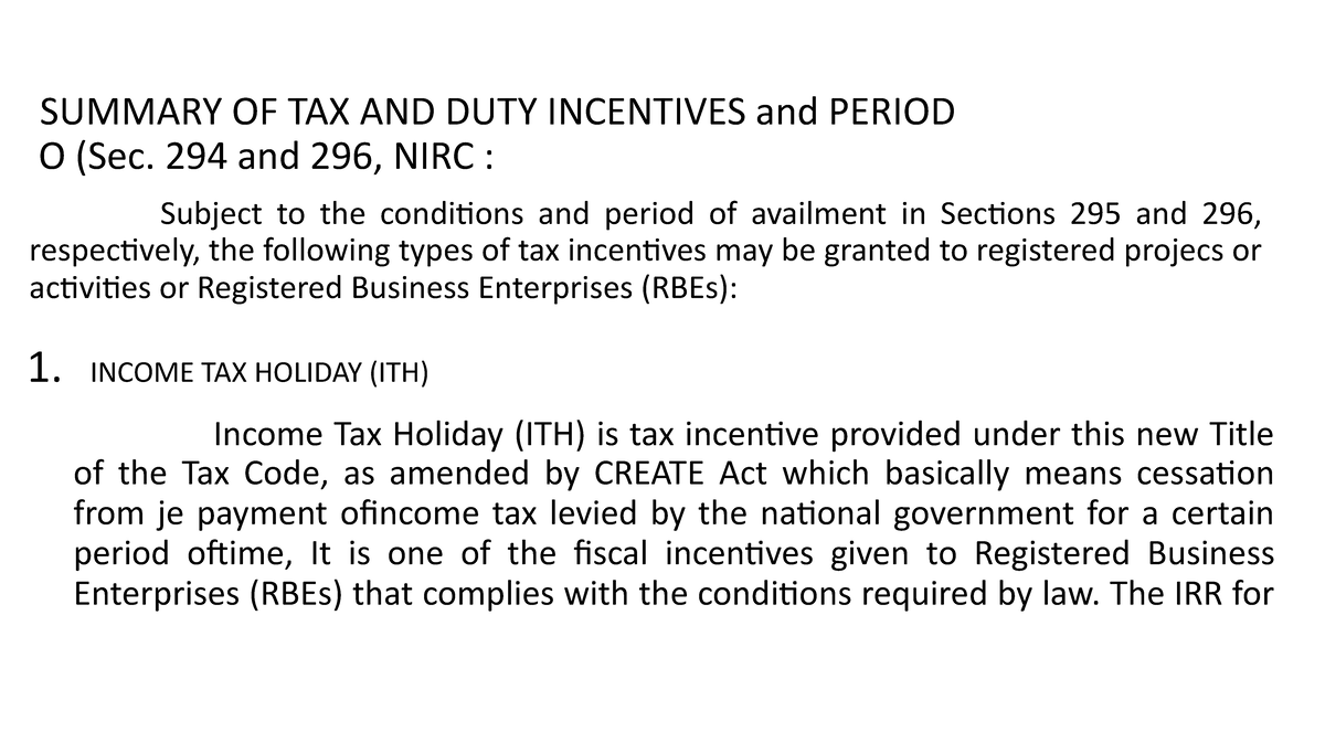 Document 3 - taxation notes - SUMMARY OF TAX AND DUTY INCENTIVES and ...