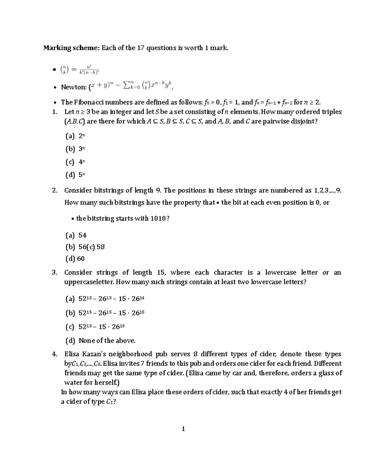 Midterm - Warning: TT: undefined function: 32 Marking scheme: Each of the 17 questions is worth ...