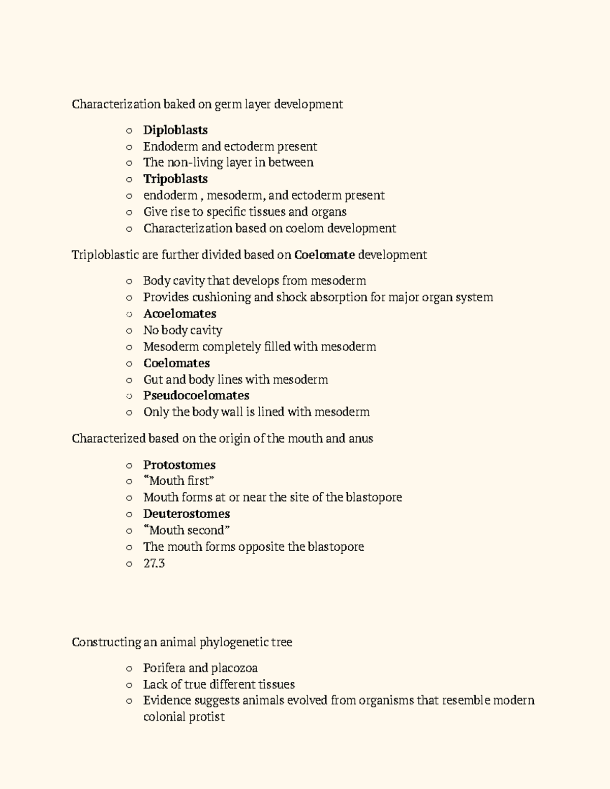 Bio notes - Characterization baked on germ layer development ...