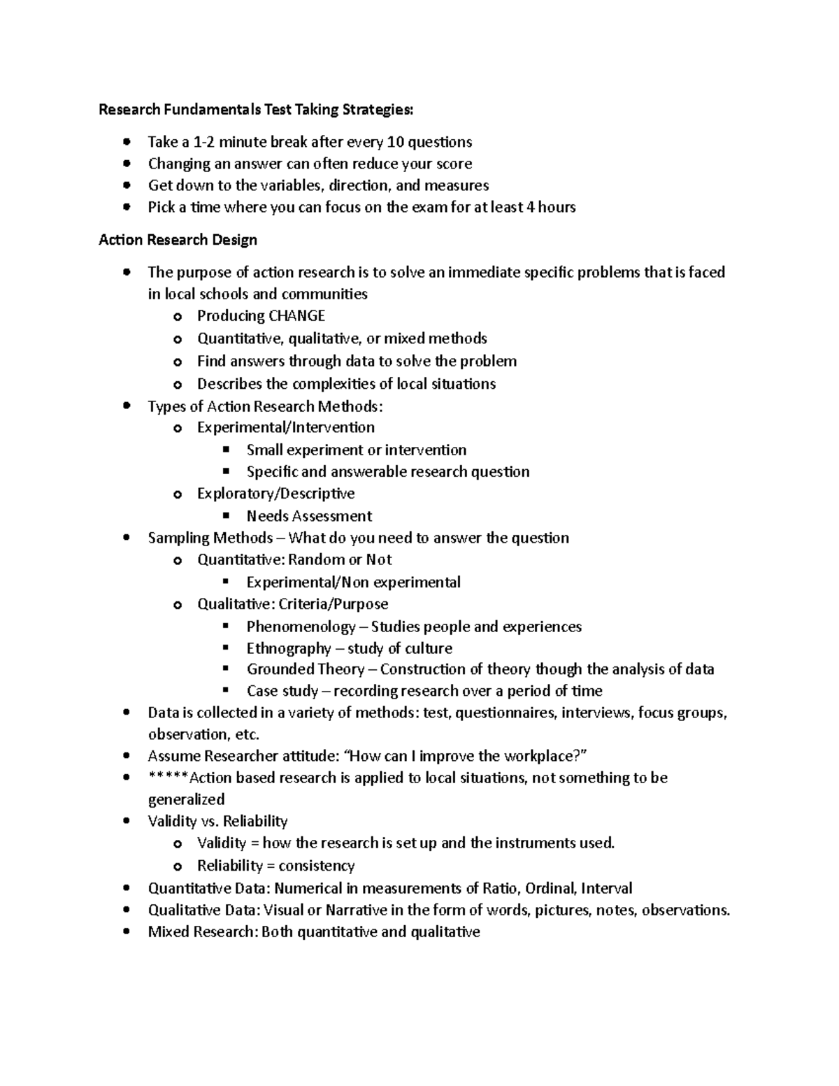 Research Fundamentals Test Taking Strategies and Notes - Research ...