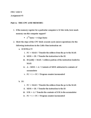 Assignment 2 ITEC 1000 2021 Little Man computer - 1. Mailbox # Mnemonic Numeric Code 21 Input ...