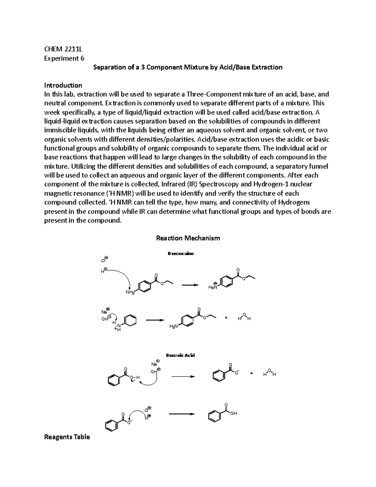 Experiment 6 report - CHEM 2211L Experiment 6 Separation of a 3 Component Mixture by Acid/Base ...