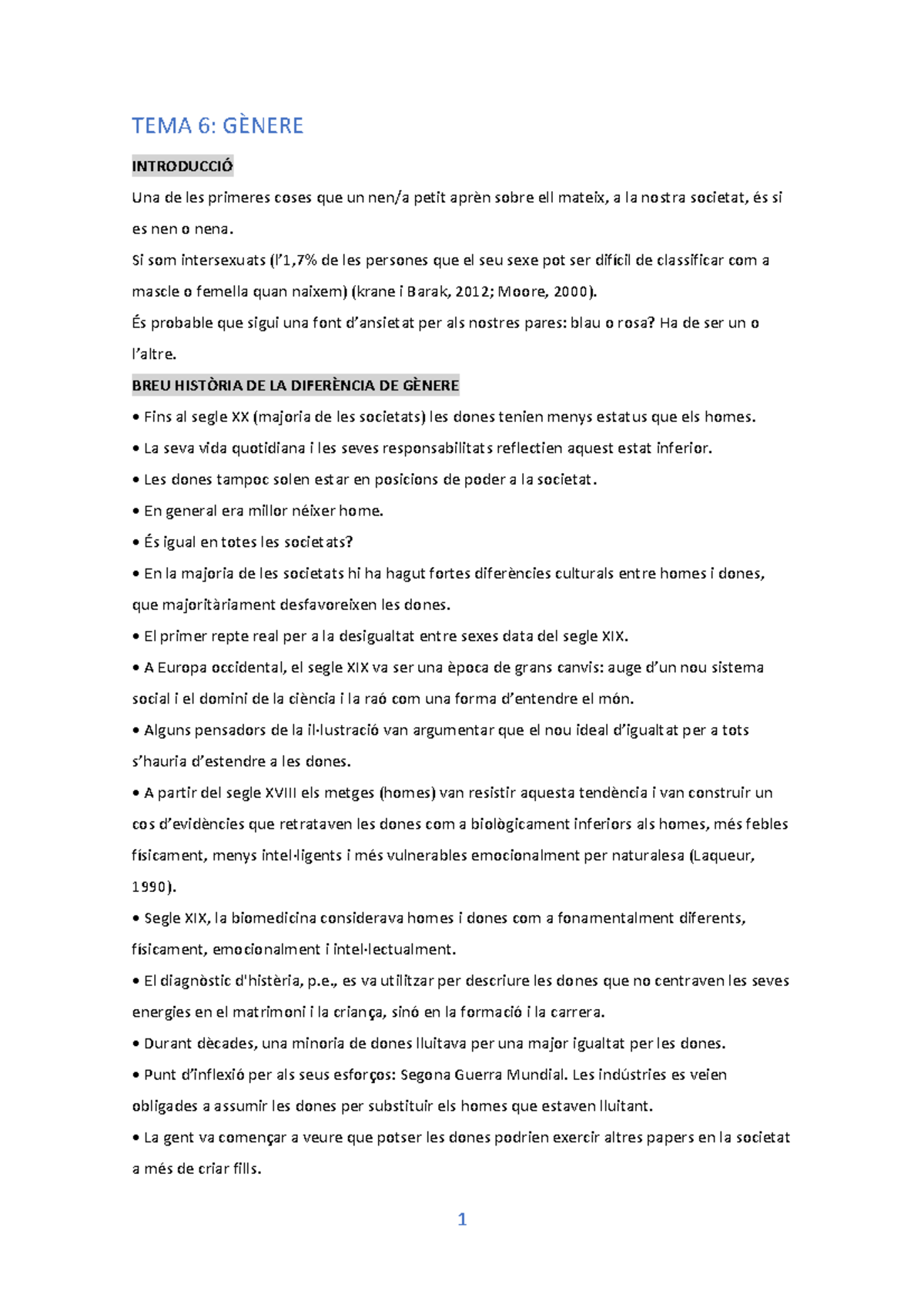 TEMA 6 GÈNERE - resumen - TEMA 6: GÈNERE INTRODUCCIÓ Una de les ...