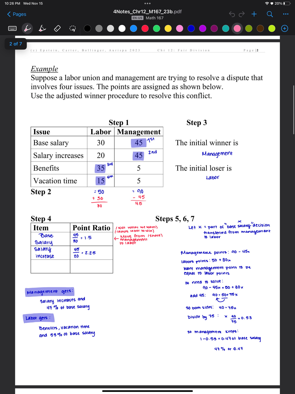 2 - This page of notes includes an example using the adjusted winning ...