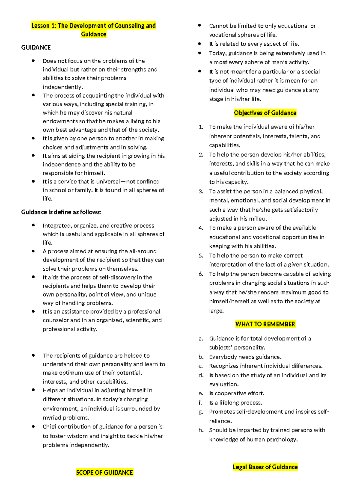 Guidance and Counseling Notes - Lesson 1: The Development of Counseling ...