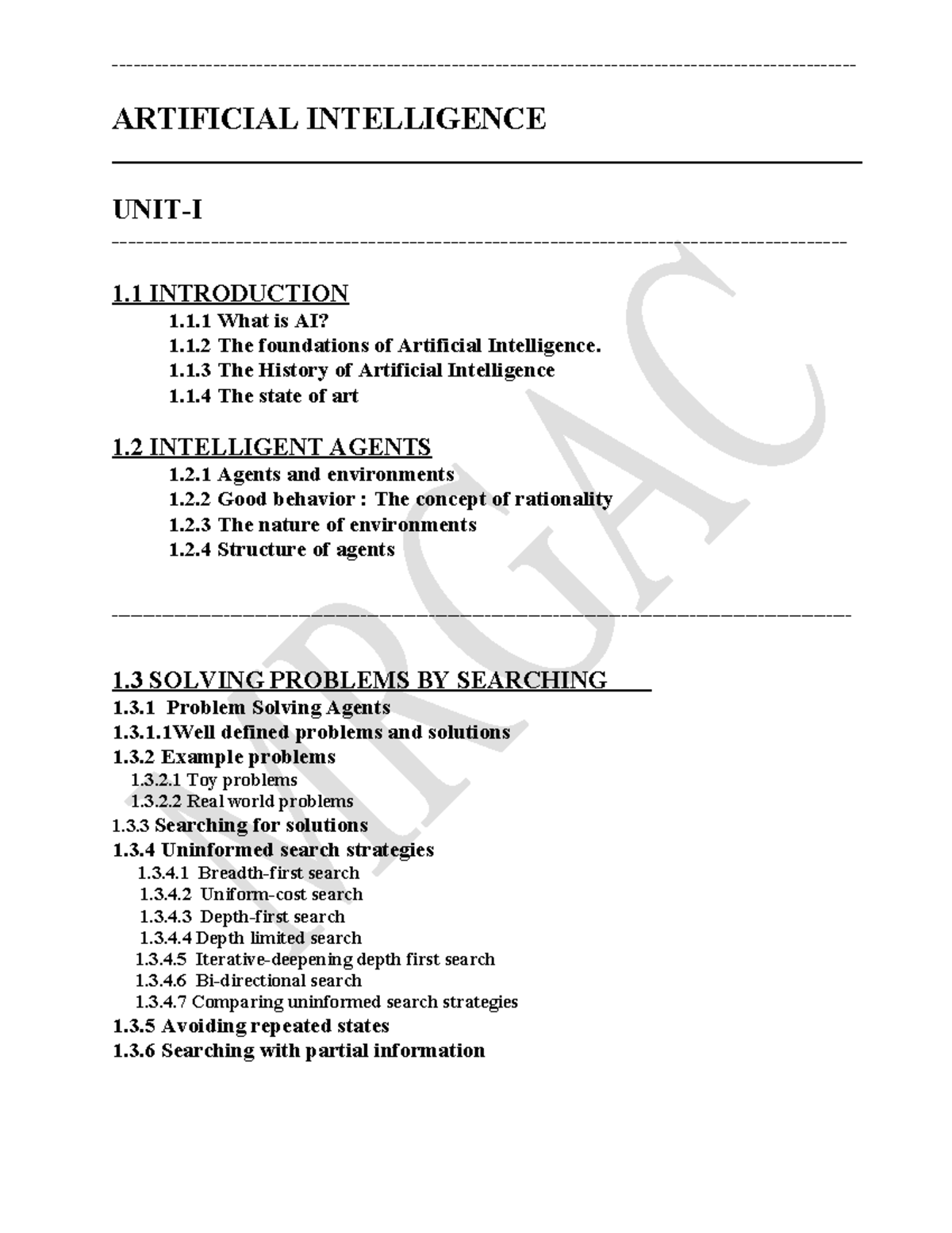 AI UI-FAI - simple and easy notes - ARTIFICIAL INTELLIGENCE UNIT-I - 1 ...