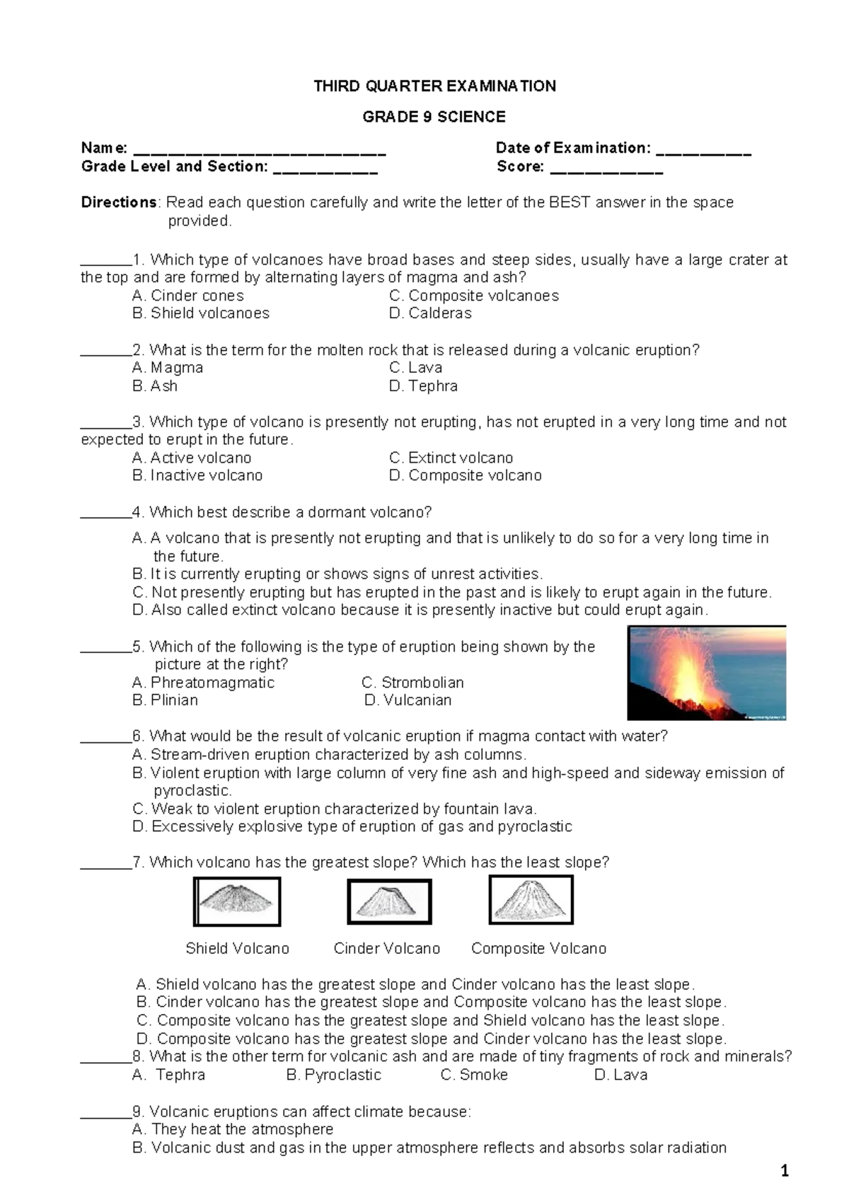 Science 9 Third Quarter - THIRD QUARTER EXAMINATION GRADE 9 SCIENCE ...