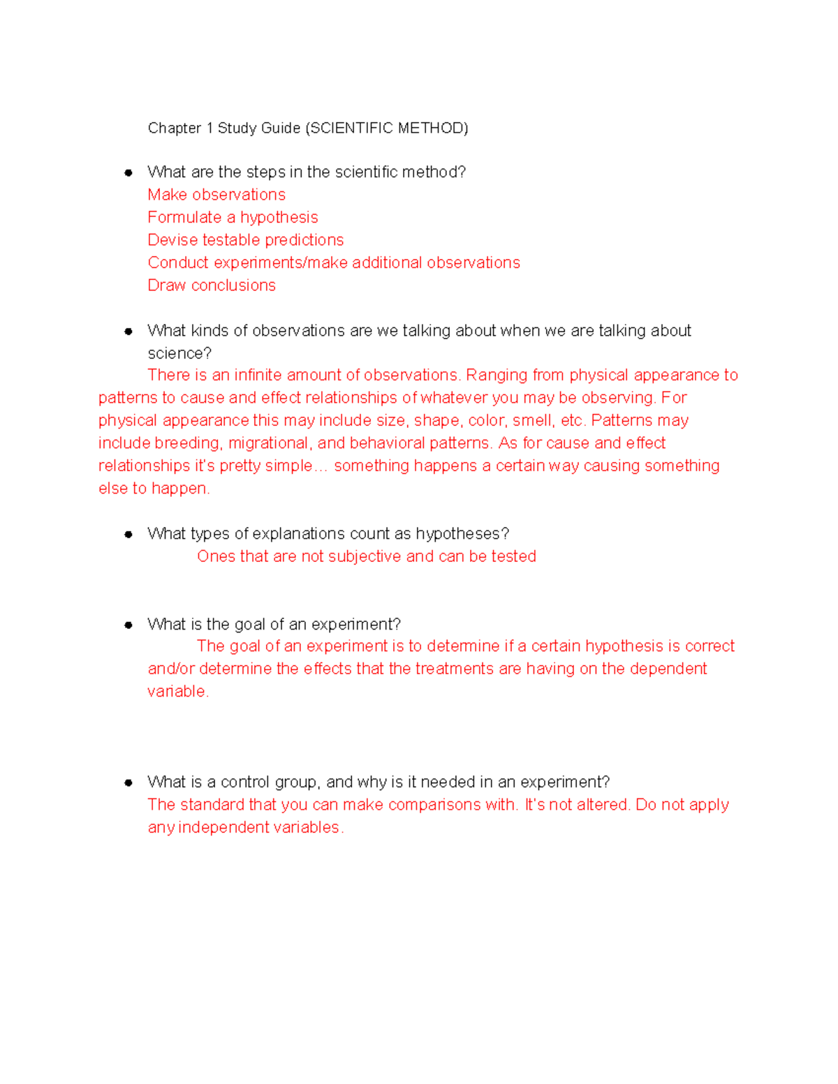 Chapter 1 Study Guide ( Scientific Method) - Chapter 1 Study Guide ...