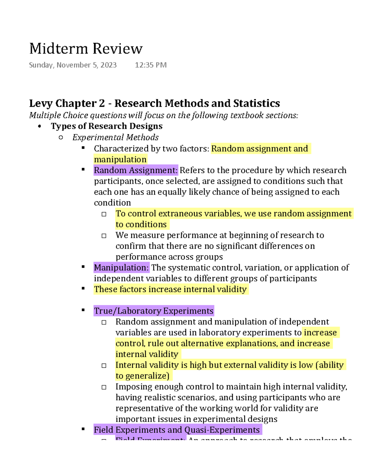 Midterm Review - Levy Chapter 2 - Research Methods and Statistics ...