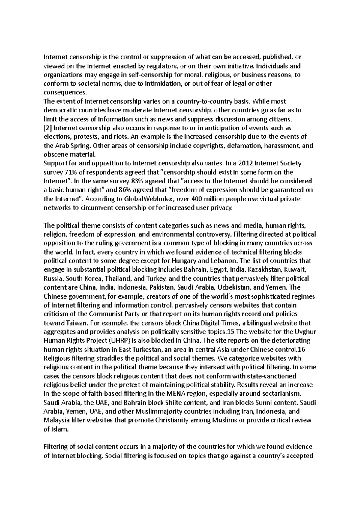 Internet censorship notes - Internet censorship is the control or ...