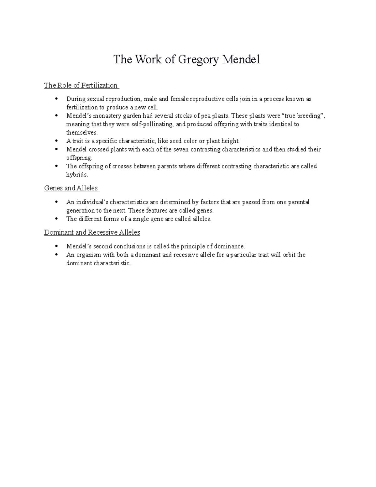 The Work of Gregory Mendel - Mendel’s monastery garden had several ...