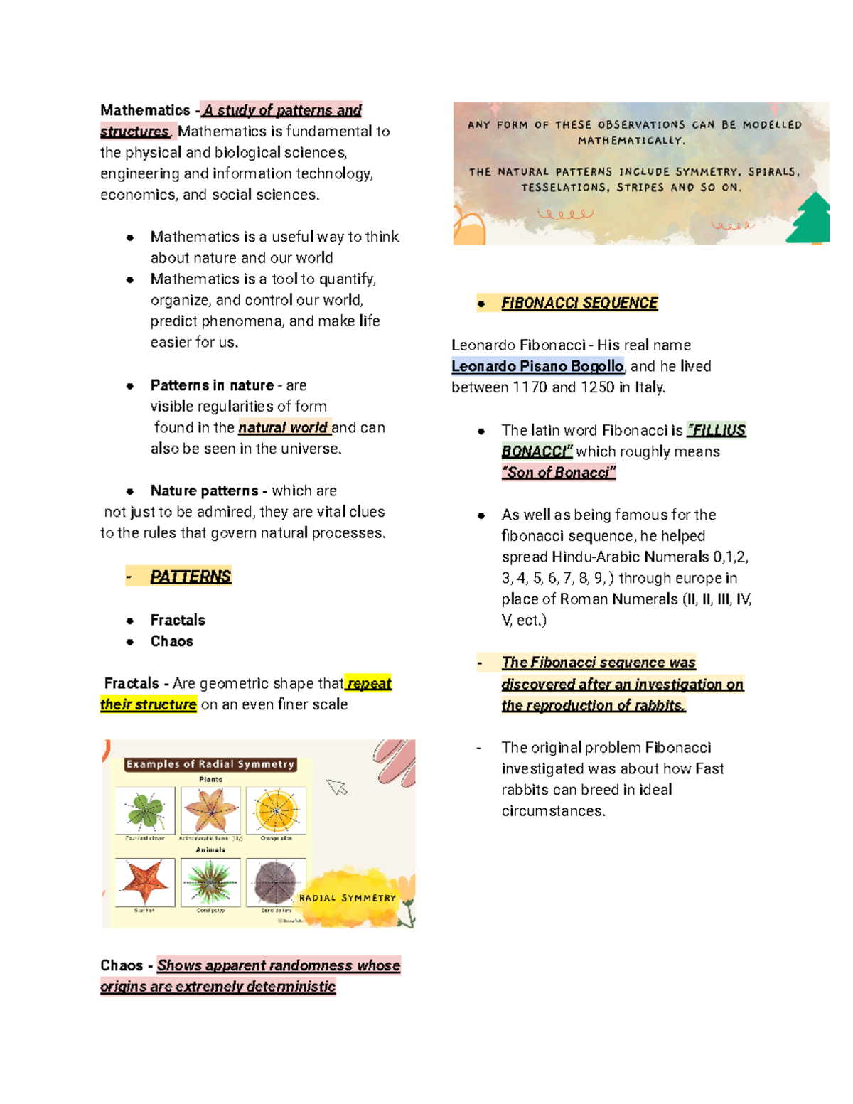Mathematics in the Modern world - Mathematics - A study of patterns and ...