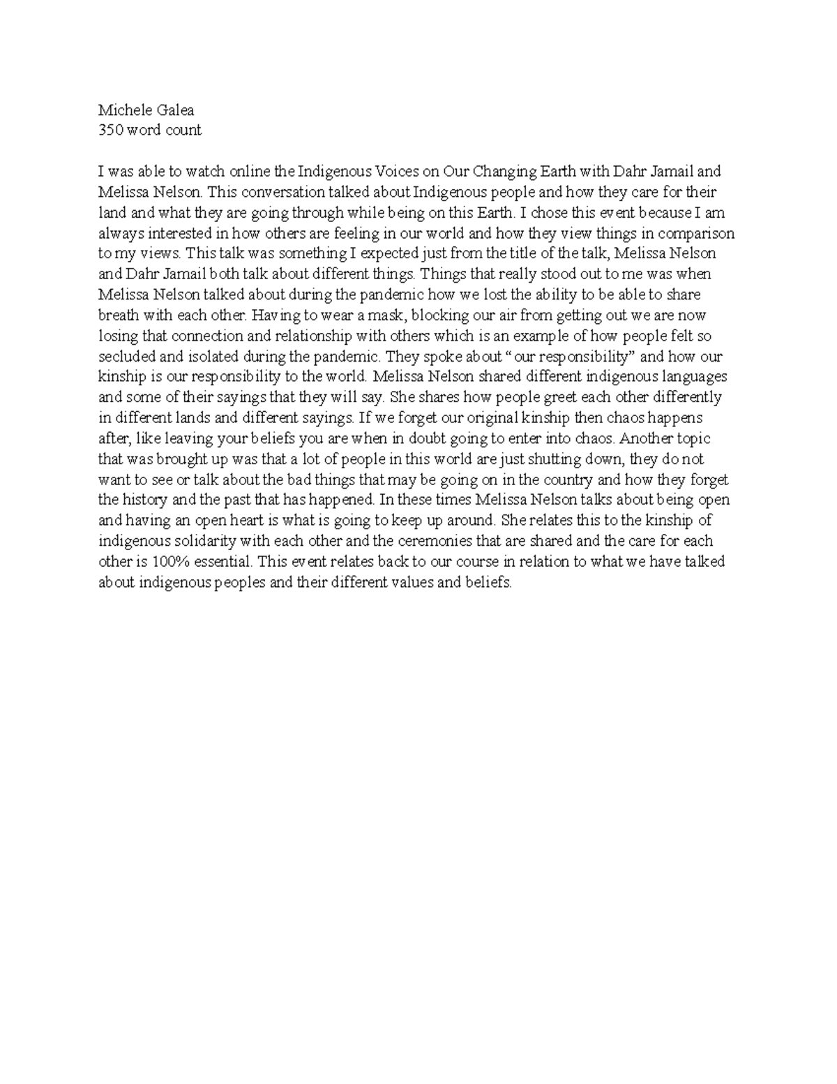 Extracrediteth - Response to video - Michele Galea 350 word count I was ...