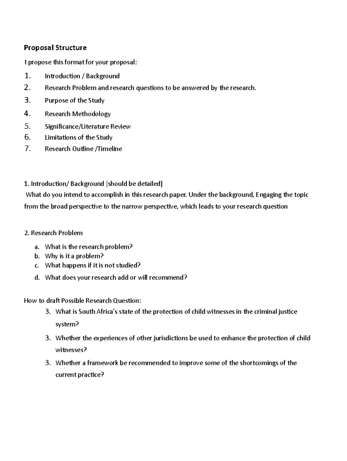 Proposal Structure - Introduc5on / Background 2. Research Problem and ...