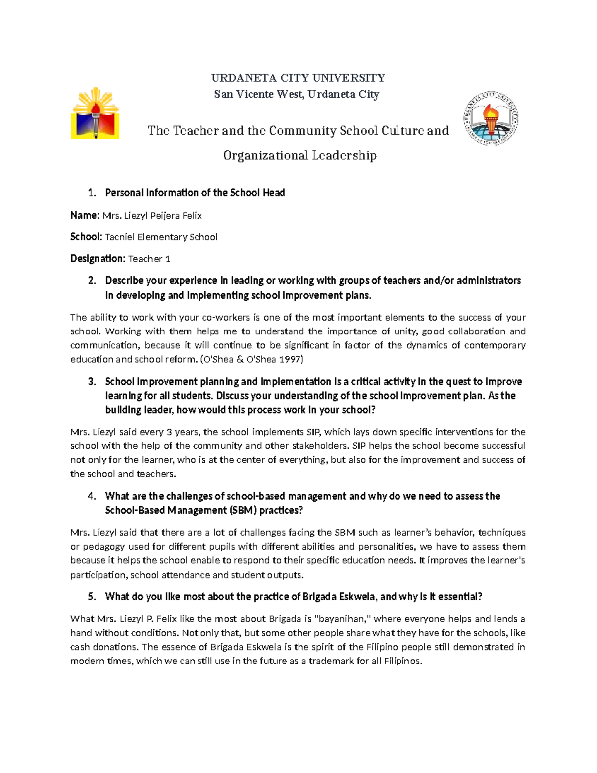 Activity two in E100 - URDANETA CITY UNIVERSITY San Vicente West ...