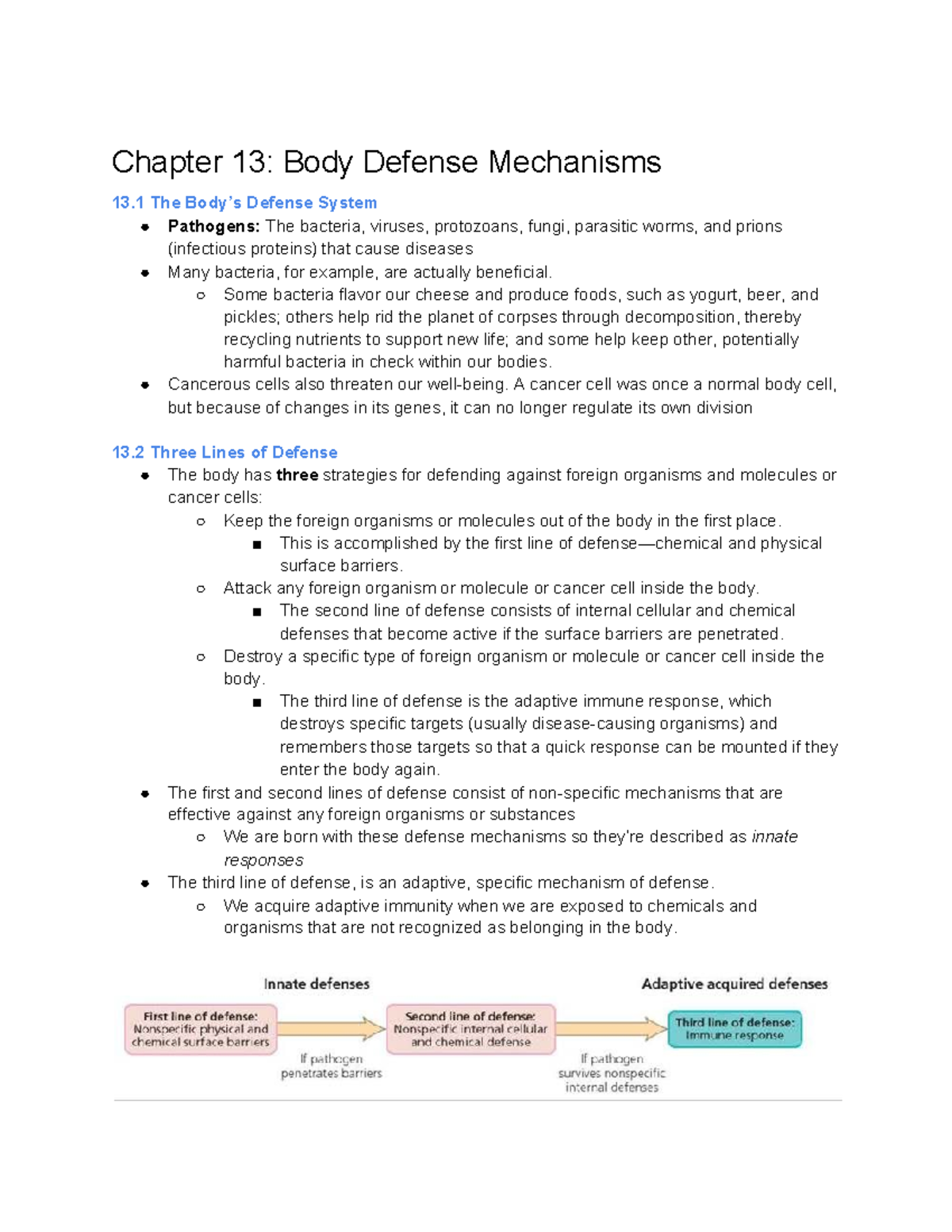 BIO Midterm 2 Notes - Chapter 13: Body Defense Mechanisms 13 The Body’s ...