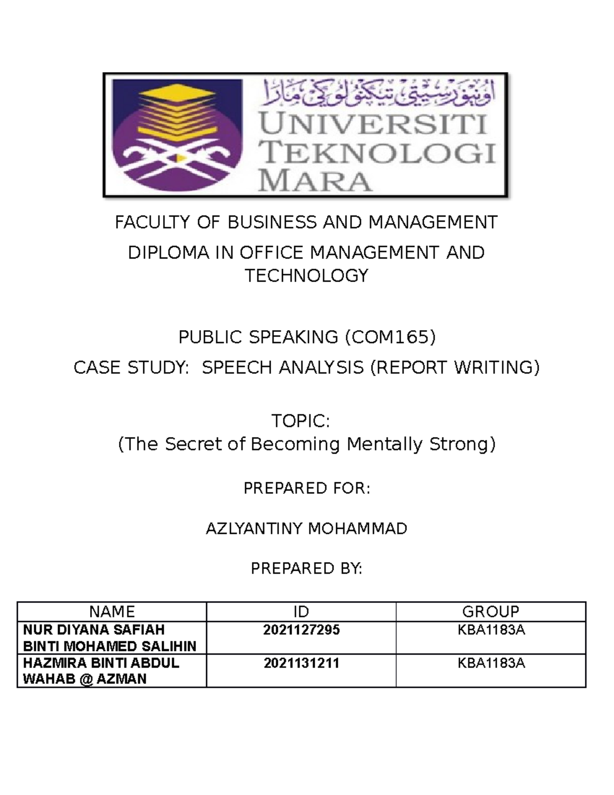 CASE Study ( Report) Pairing COM165 - FACULTY OF BUSINESS AND MANAGEMENT DIPLOMA IN OFFICE - Studocu