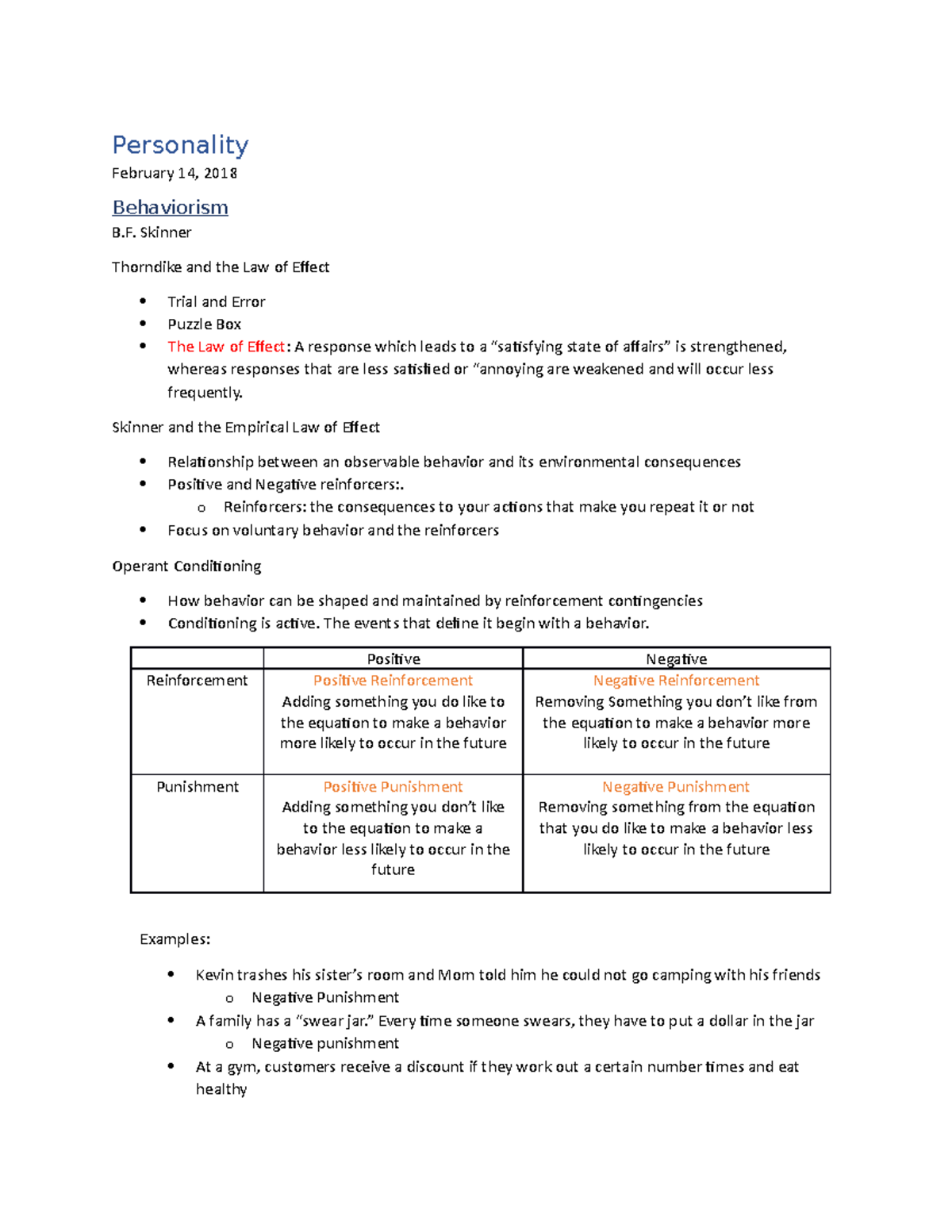 Feburary 14, 2018-Behaviorism - Personality February 14, 2018 ...