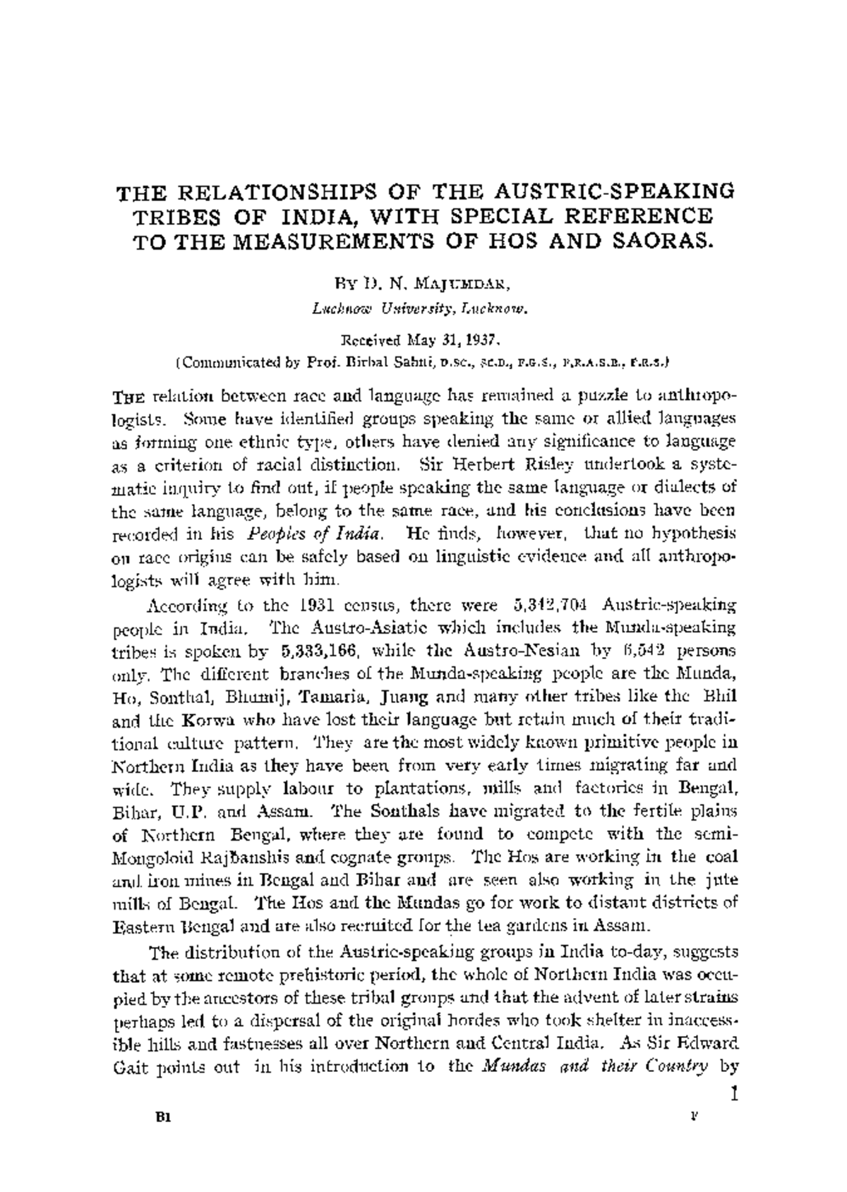The relationships of the Austric-speaking tribes of India, with special ...