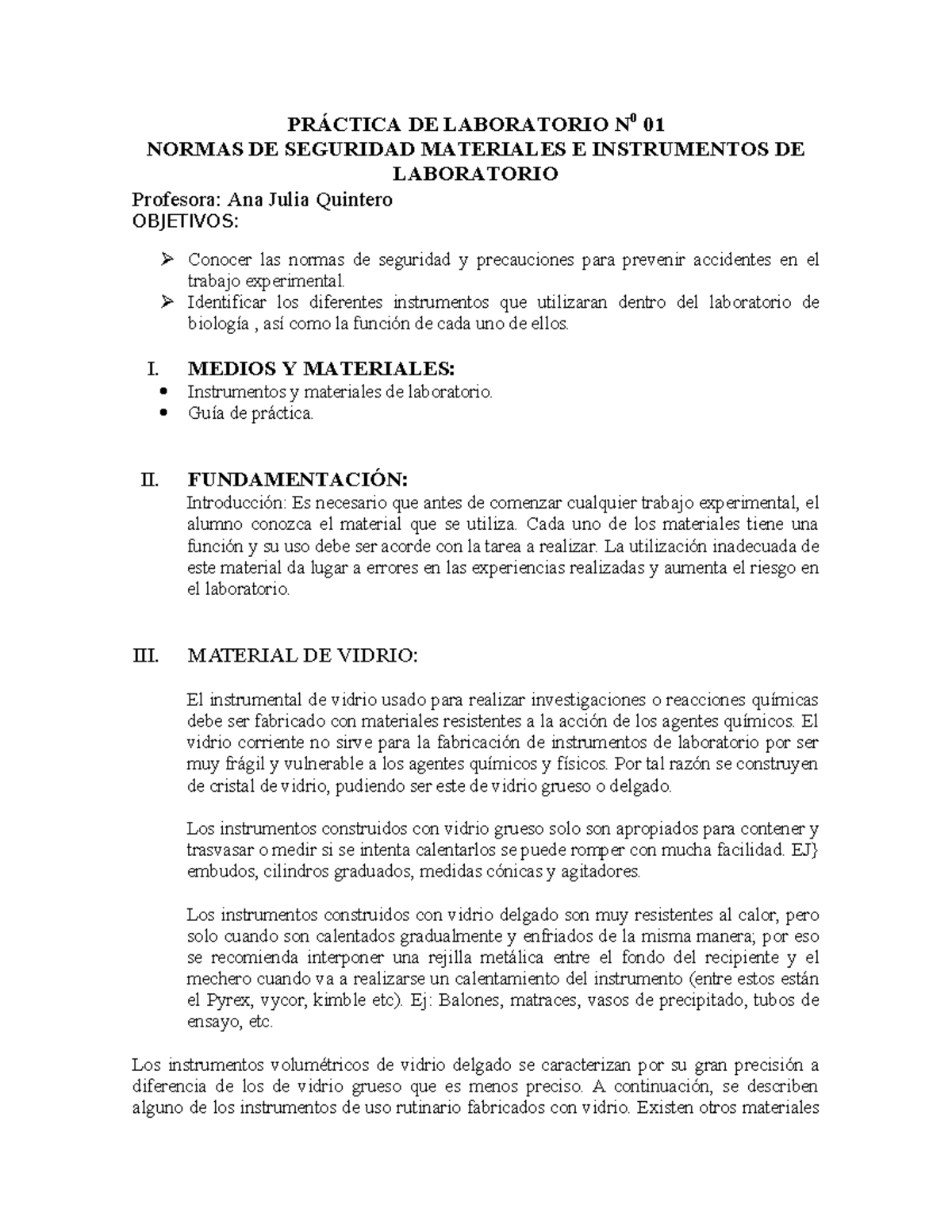 Instrumentos de laboratorio - PRÁCTICA DE LABORATORIO N 0 01 NORMAS DE ...