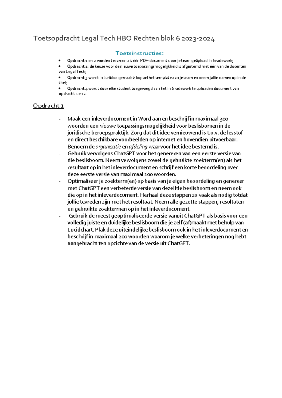 Toetsopdracht Legal Tech HBO Rechten blok 6 2023 aangepast 21 december 2023 - Toetsopdracht ...