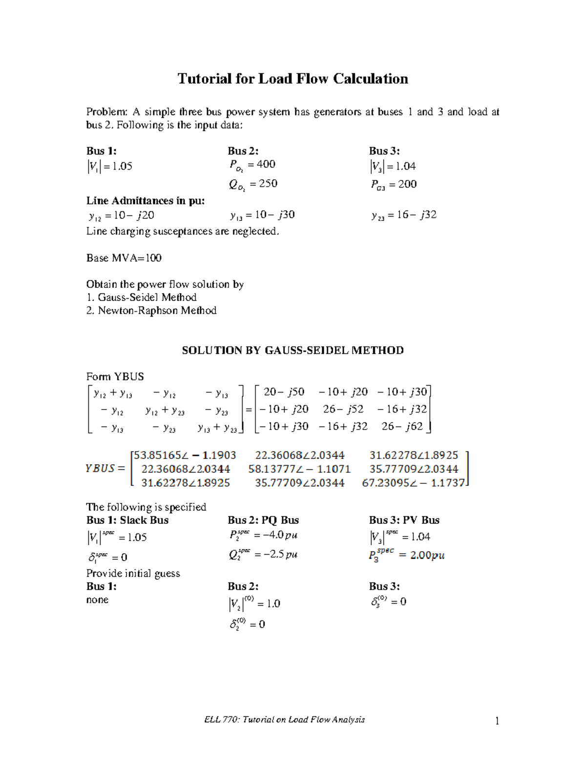 Tutorial For Load Flow Calculation Modified Tutorial For Load Flow