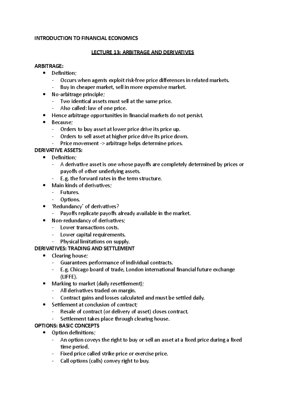 Lecture 13 - Tutor: V M Q Castro - INTRODUCTION TO FINANCIAL ECONOMICS ...