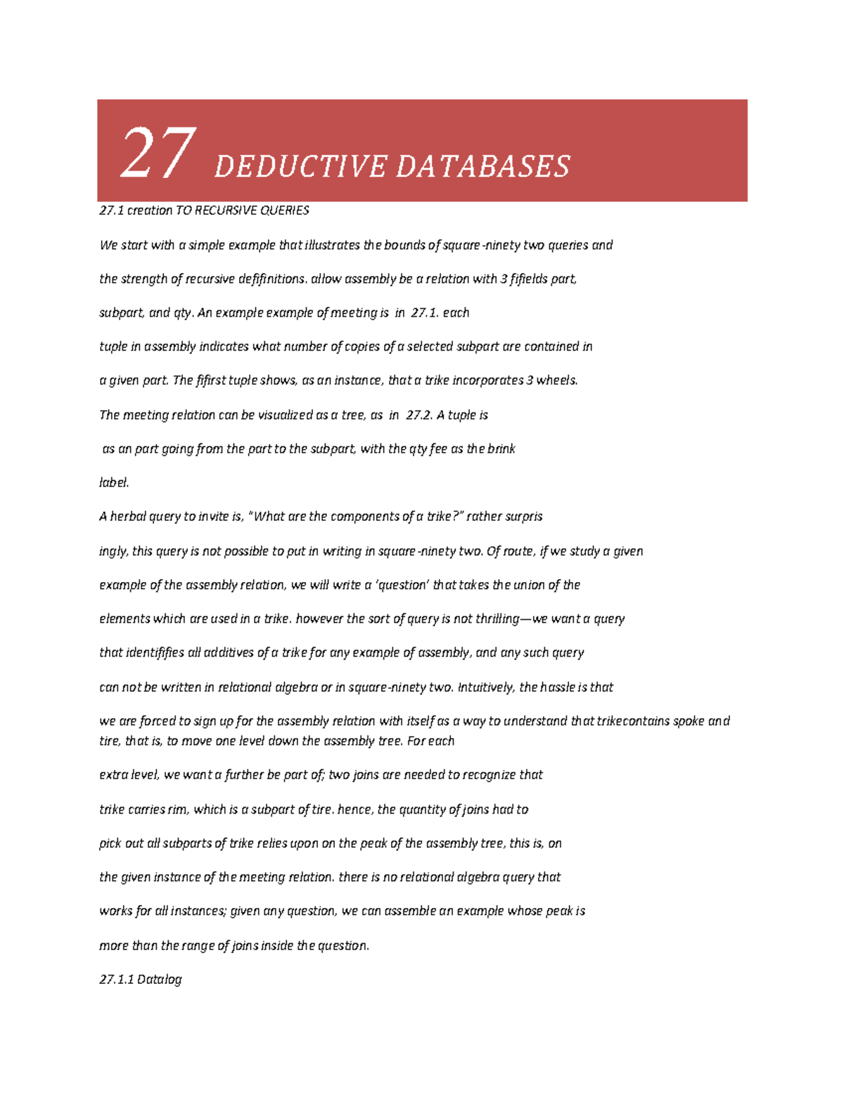 27 Deductive Databases - 27 DEDUCTIVE DATABASES 27 creation TO ...