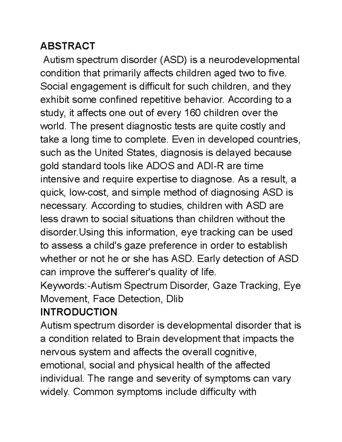 Reportivp - ABSTRACT Autism spectrum disorder (ASD) is a ...