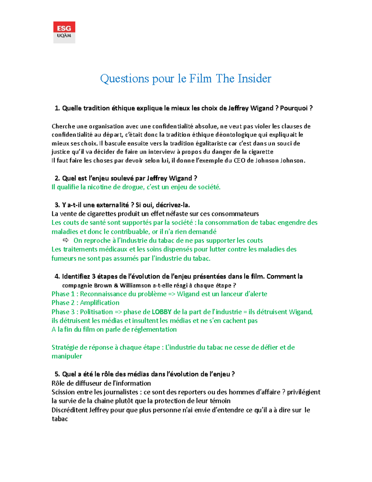 Questions pour le Film The Insider - Quelle tradition éthique explique ...
