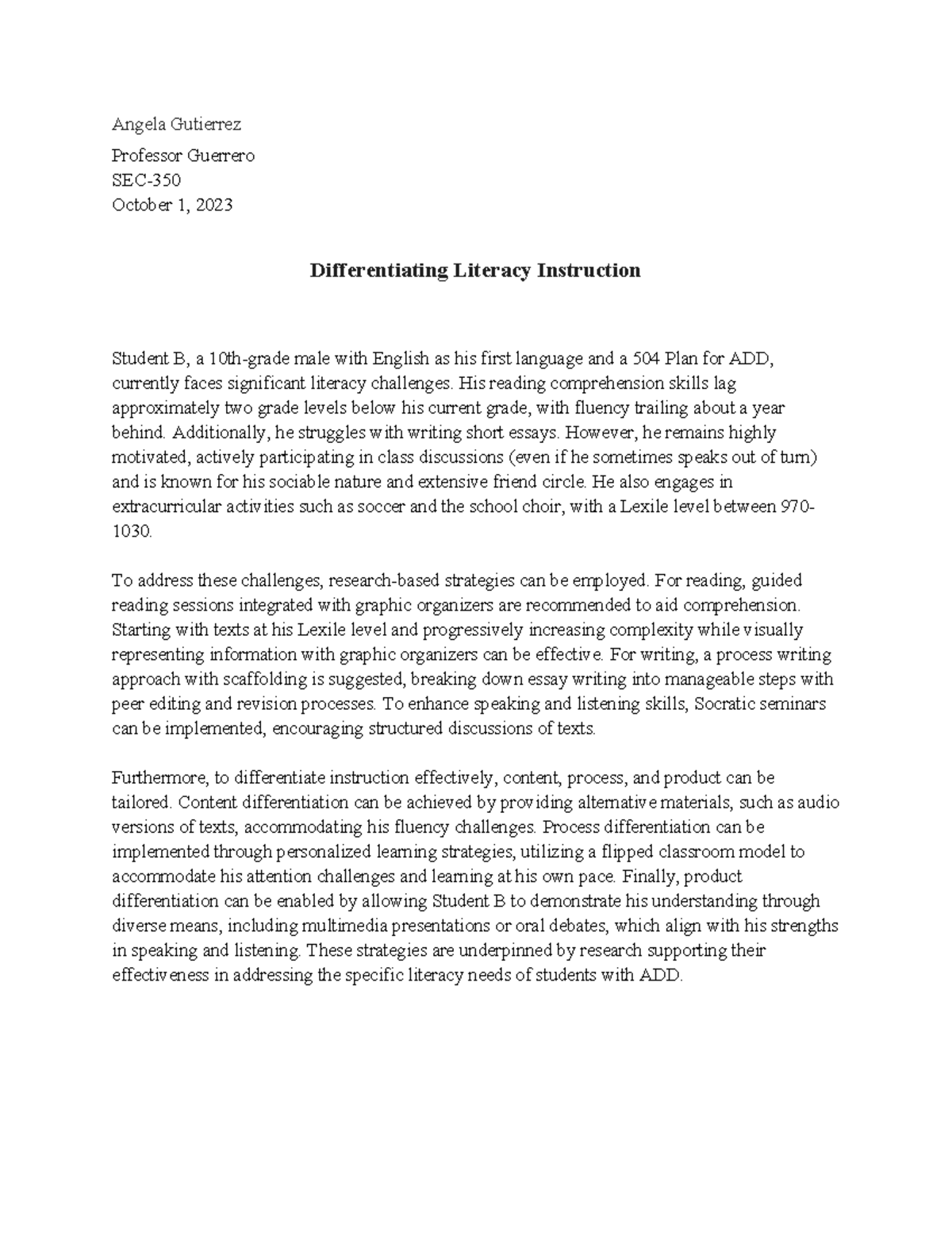 Differentiating Literacy Instruction - Angela Gutierrez Professor ...