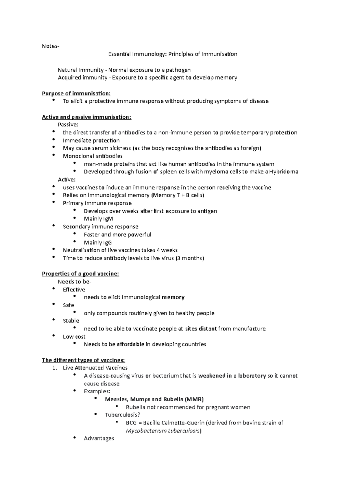 Essential Immunology Principles Of Immunisation Notes Essential