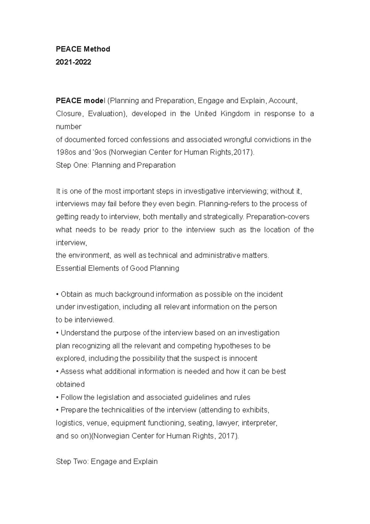 Peacemethod model - PEACE Method 2021- PEACE model (Planning and ...