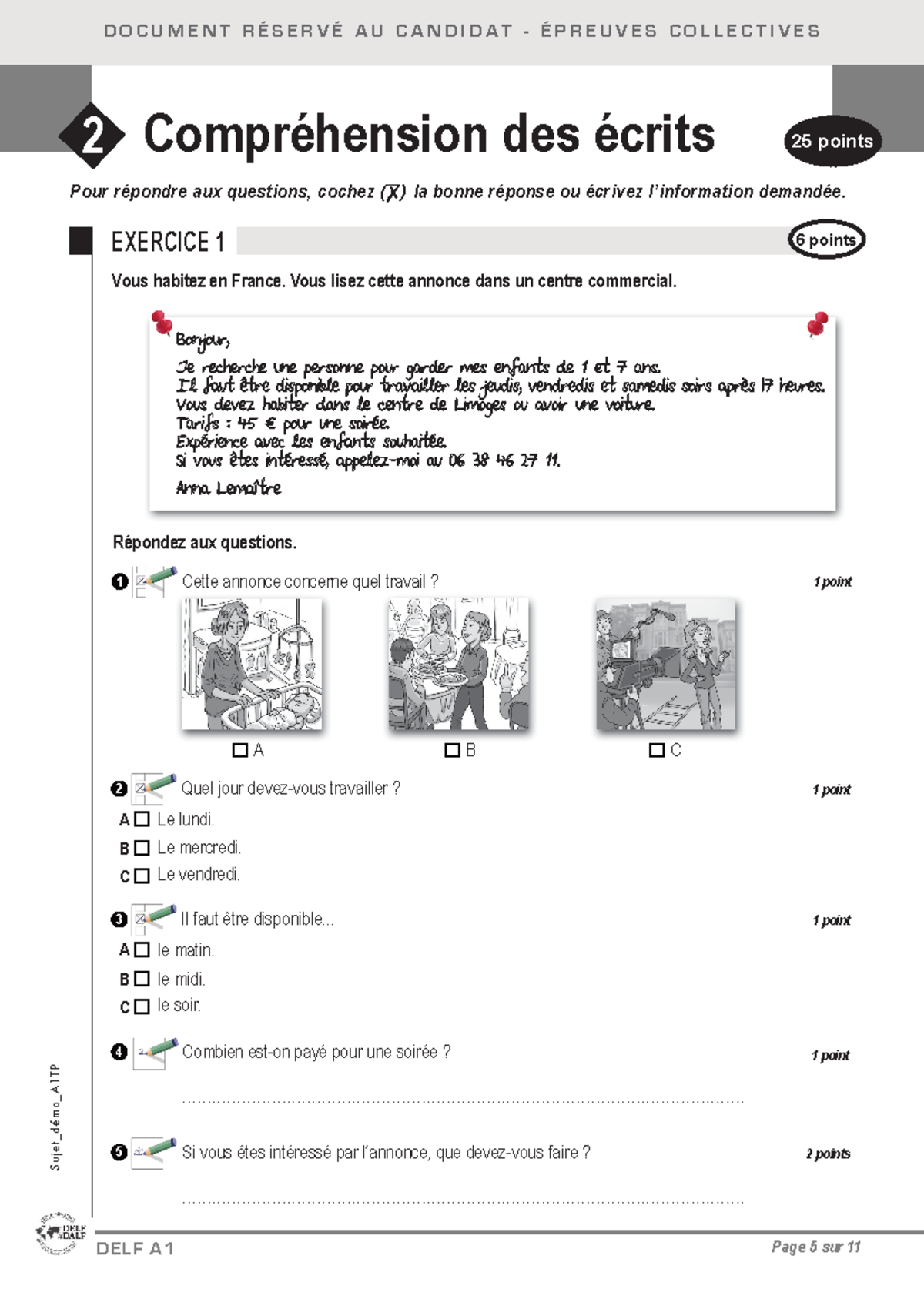 Compréhension-écrite-A1 - DELF A 2 Vous habitez en France. Vous lisez ...