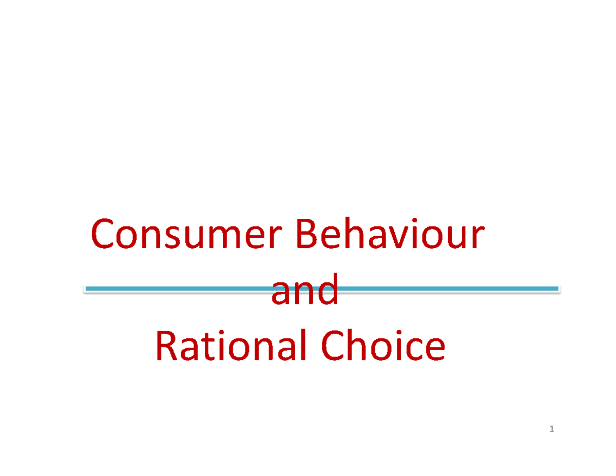Consumer Behavior and Rational Choice - Consumer Behaviour and Rational ...
