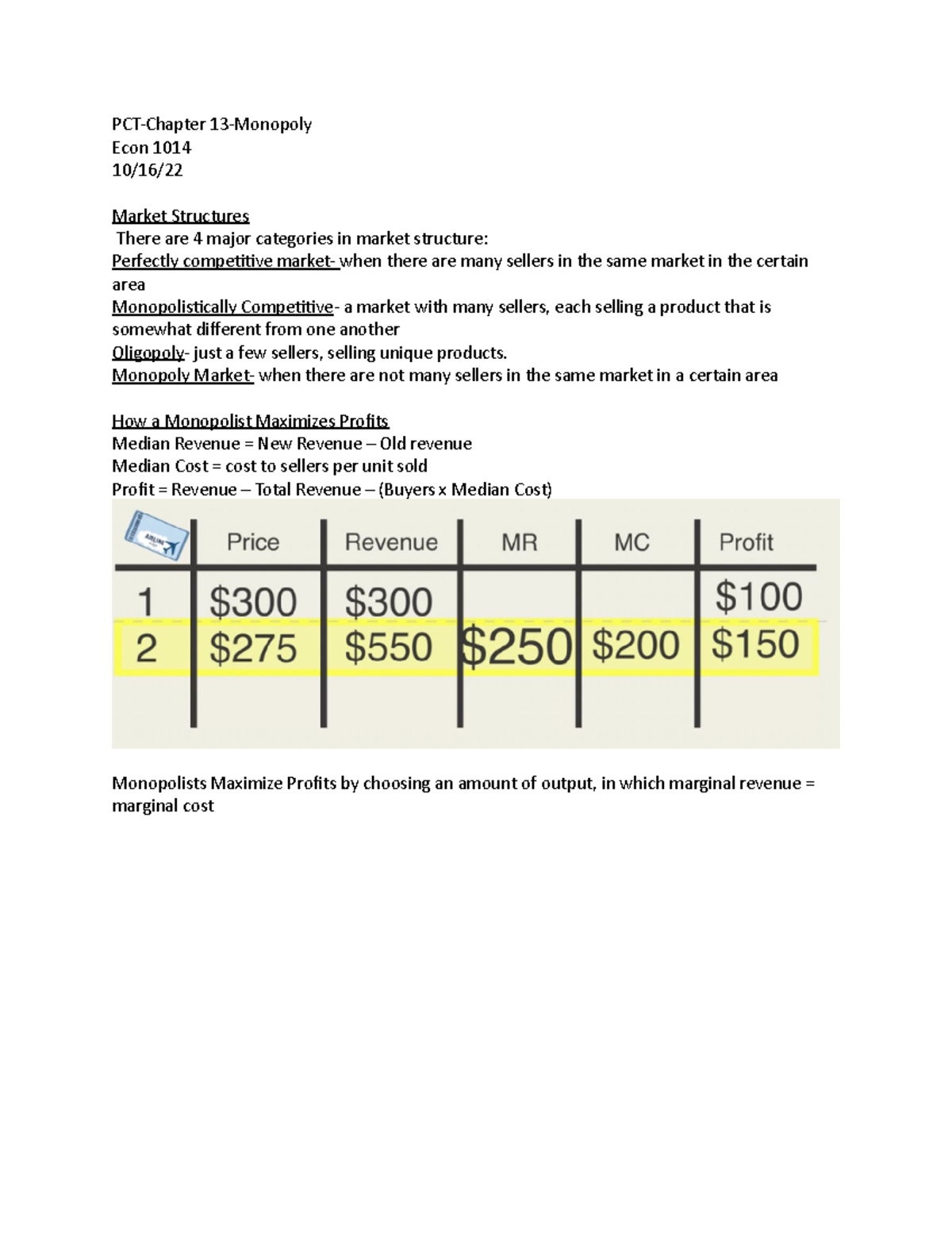 PreClassTutorial-Chapter 13-Monopoly - PCT-Chapter 13-Monopoly Econ ...