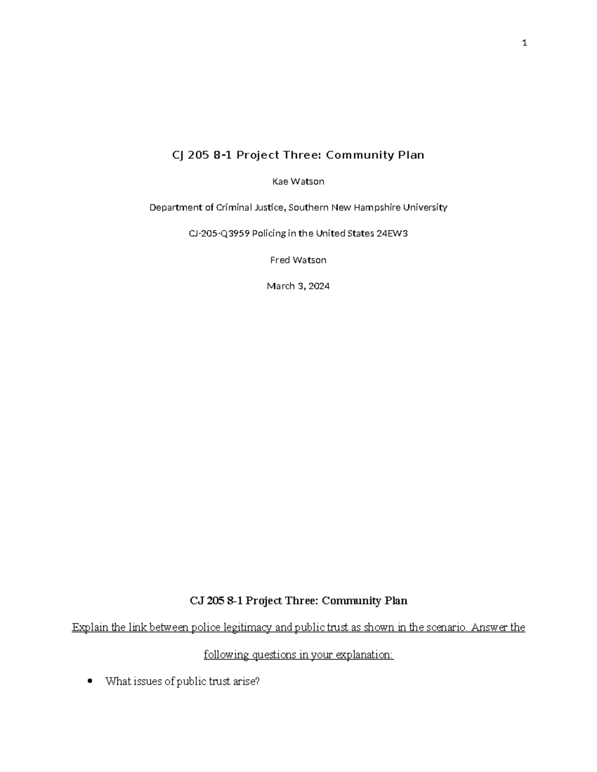8-1 Project Three CJ205 - CJ 205 8-1 Project Three: Community Plan Kae ...
