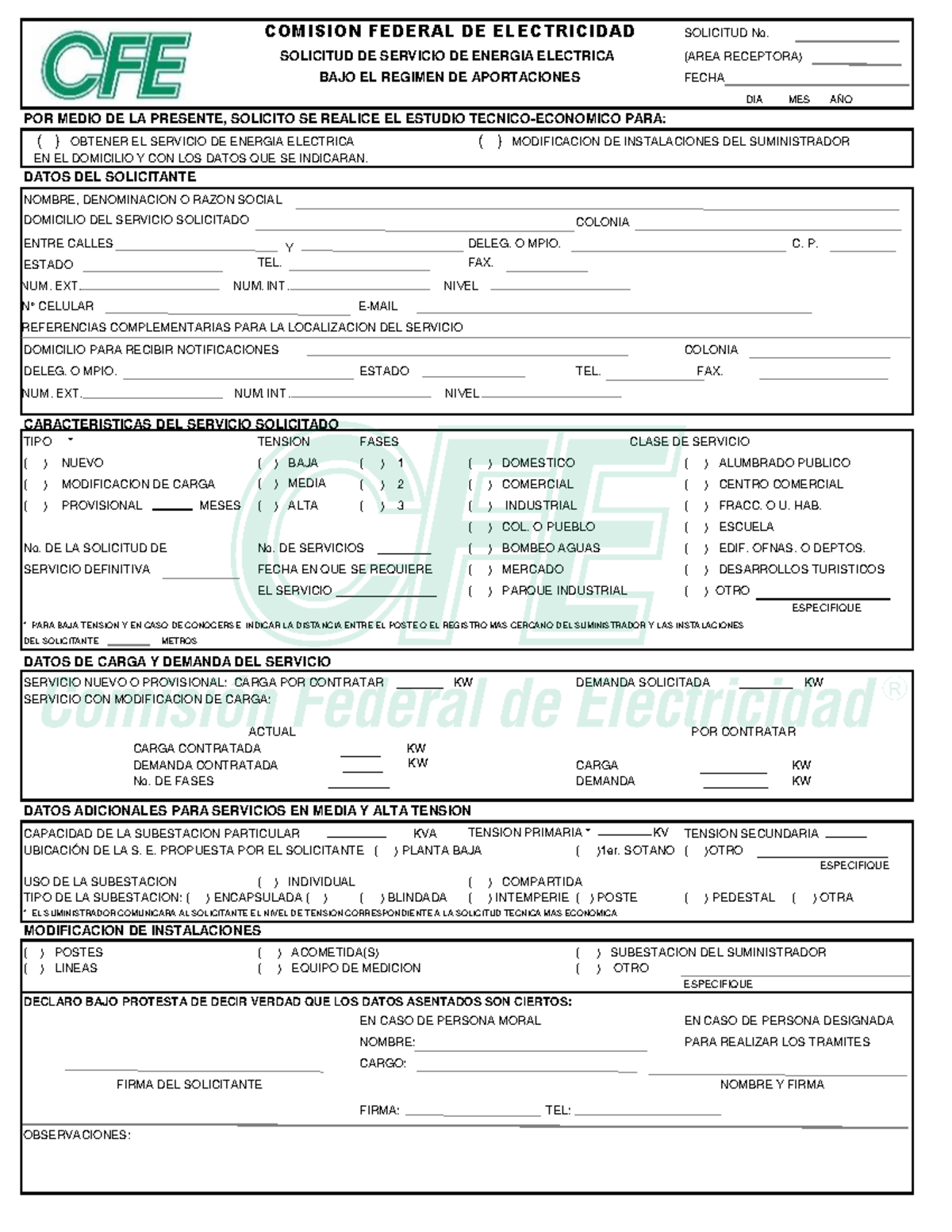 Formato Factibilidad CFE - NOMBRE, DENOMINACION O RAZON SOCIAL C. P. TEL. FAX. E-MAIL TIPO ...