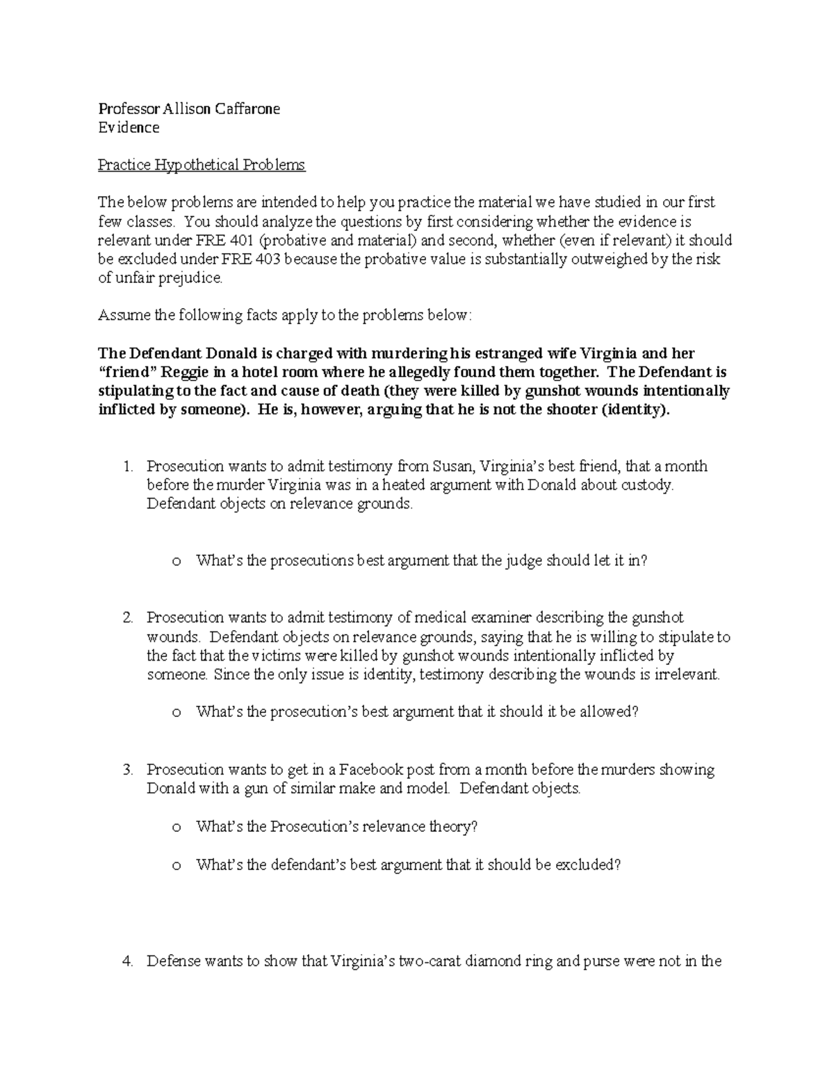 First set of practice questions for class relevance and unfair ...