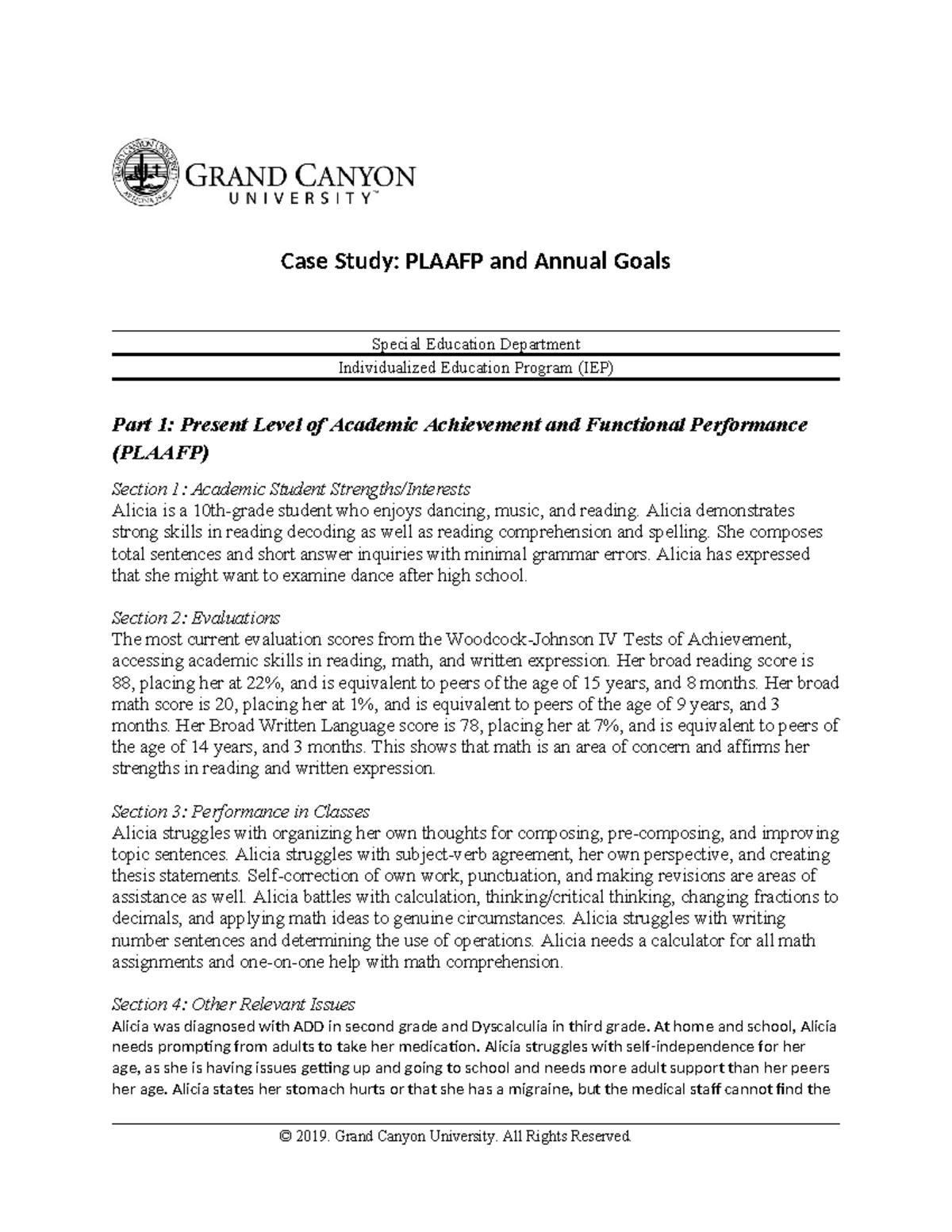 Case Study- Plaafp and Annual Goals - Case Study: PLAAFP and Annual ...