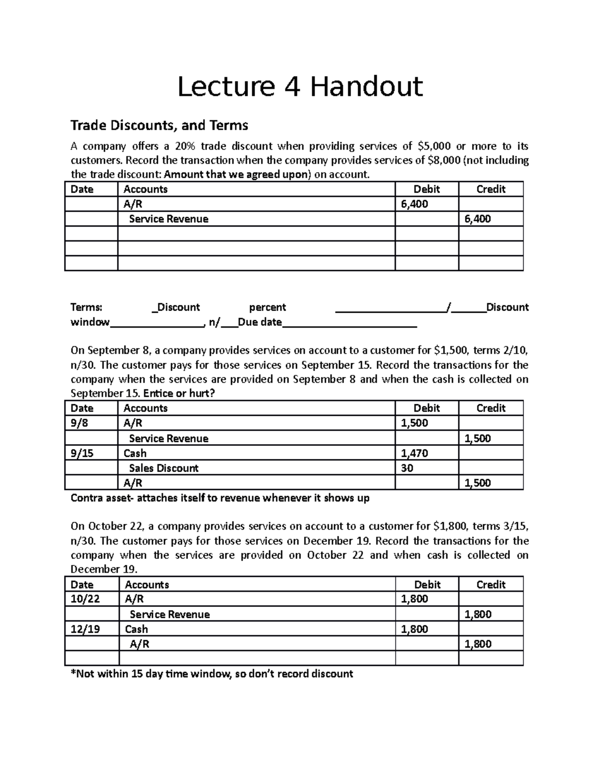 Lecture 4 Handout - Trade discounts and terms, Sales Allowances ...