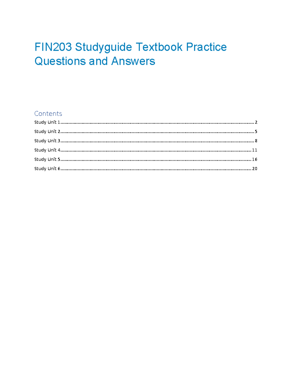 FIN203 Studyguide Textbook Practice Questions and Answers - FIN203 Studyguide Textbook Practice ...