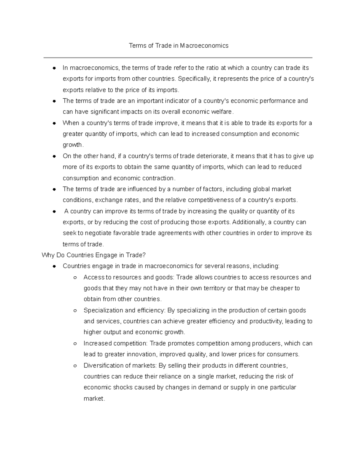 ECO 100 Terms of Trade in Macroeconomics - Terms of Trade in ...